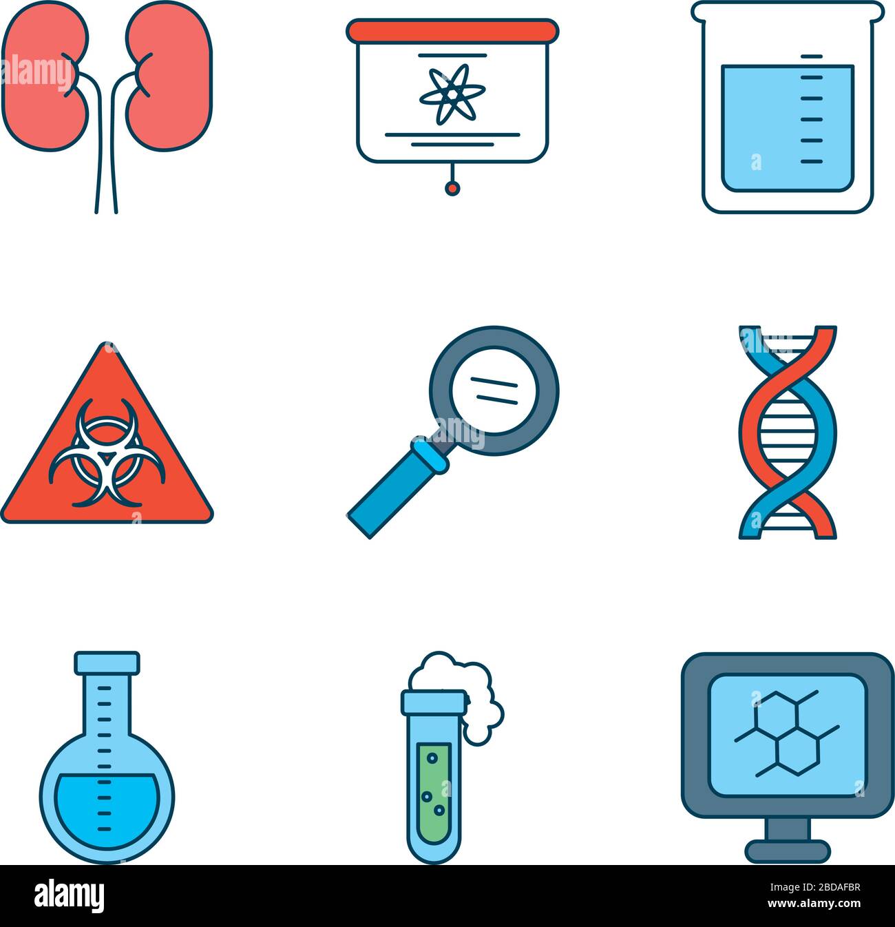 magnifying glass with science and investigation icon set over white background, gradient style ...