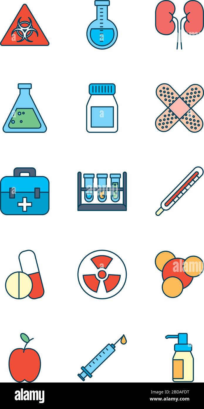 nuclear symbol and science and investigation icon set over white ...