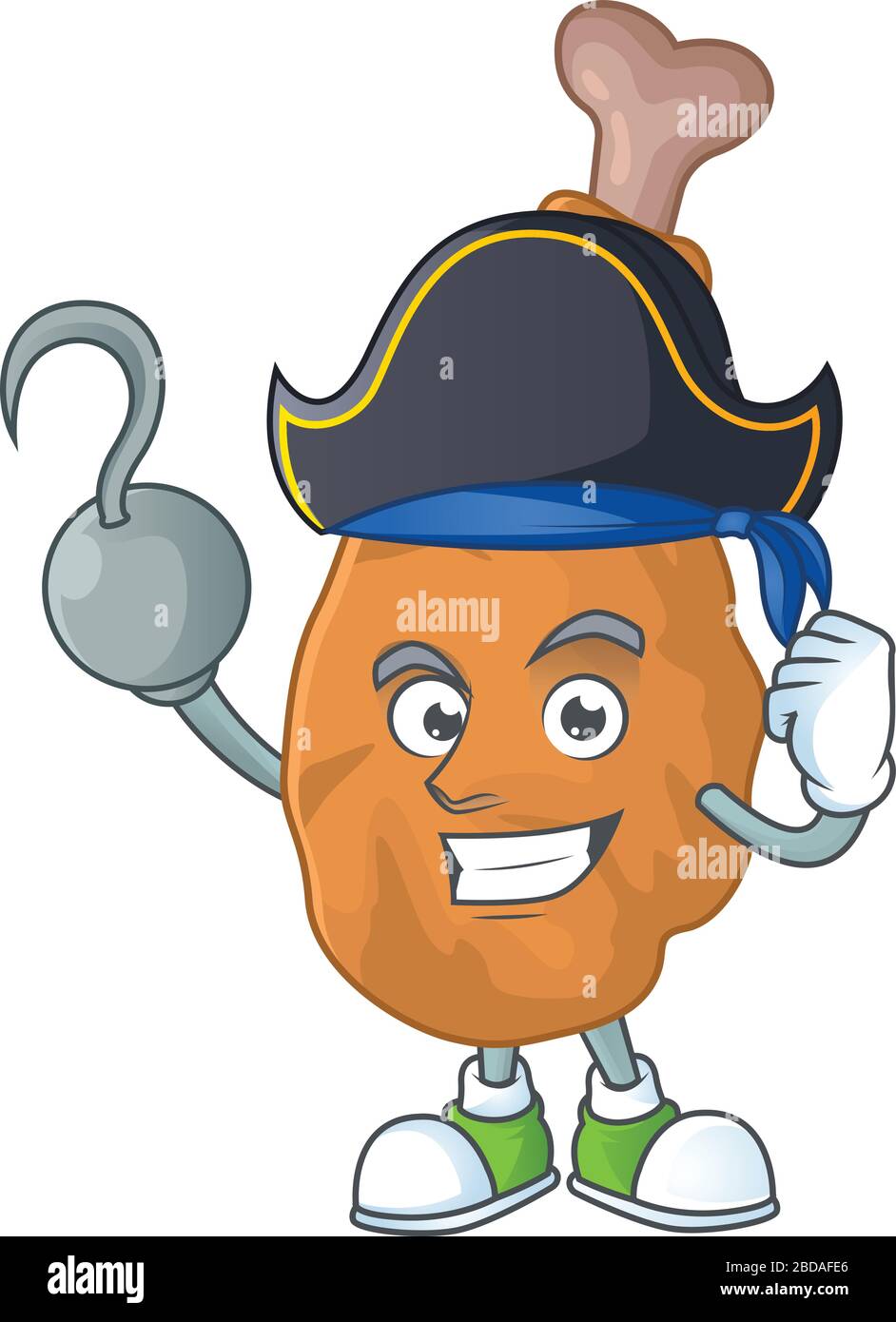 Cool pirate of fried chicken cartoon design style with one hook hand ...