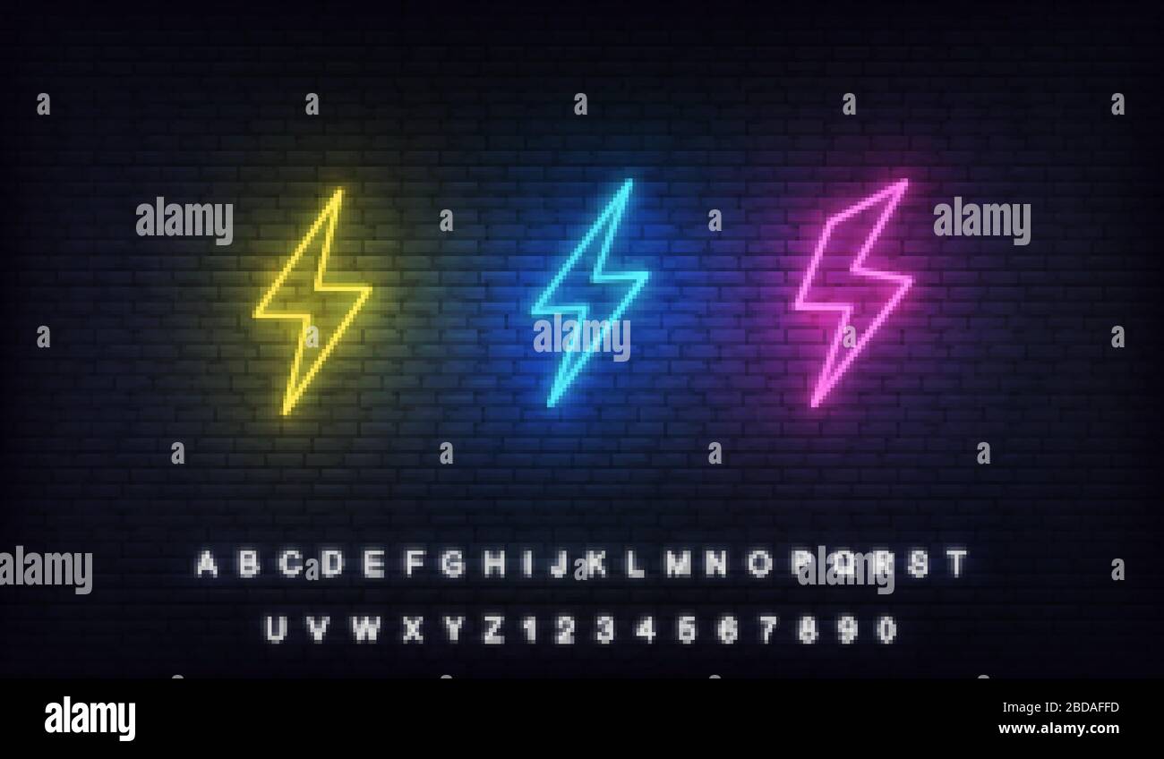 Energy neon. Sign of lightning bolt, thunder and electricity Stock ...