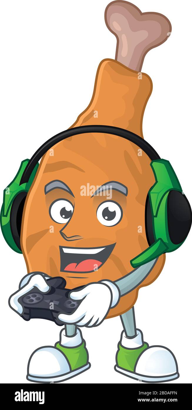 A cartoon design of fried chicken talented gamer play with headphone ...