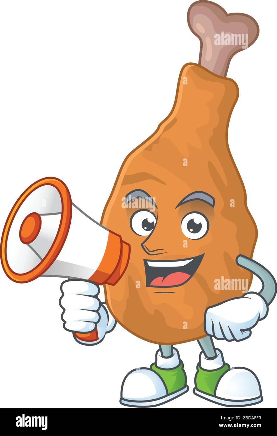 A picture of fried chicken cartoon design style speaking on a megaphone ...