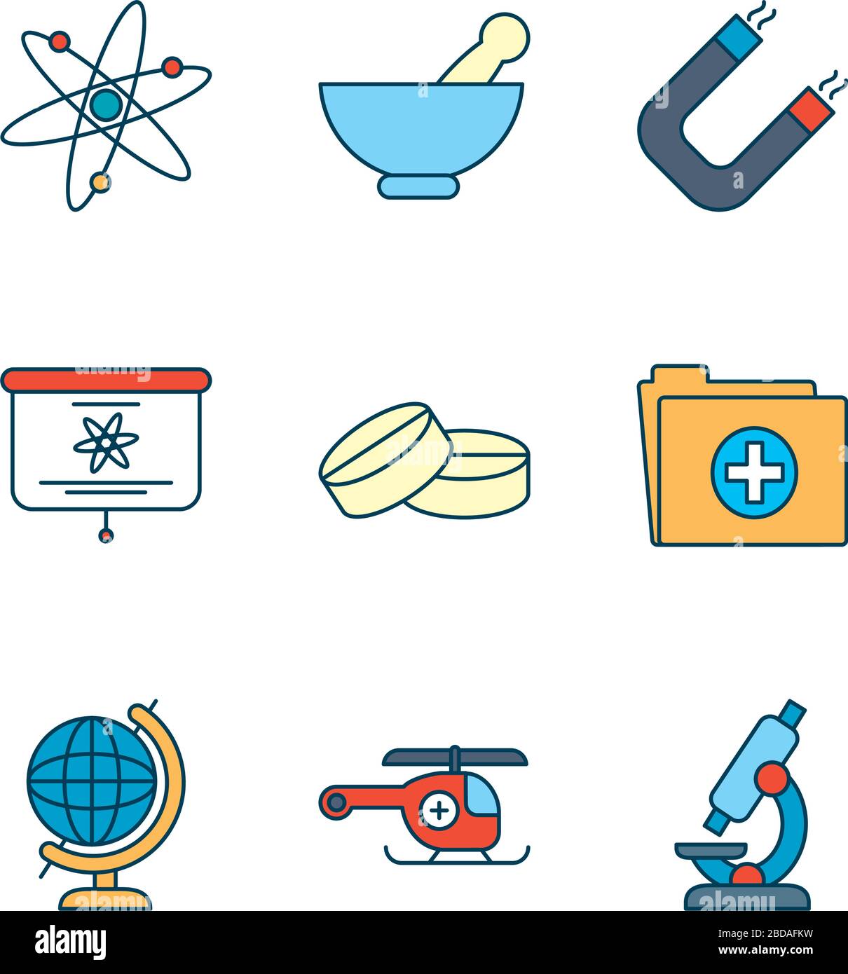 atom and science and investigation icon set over white background, line ...