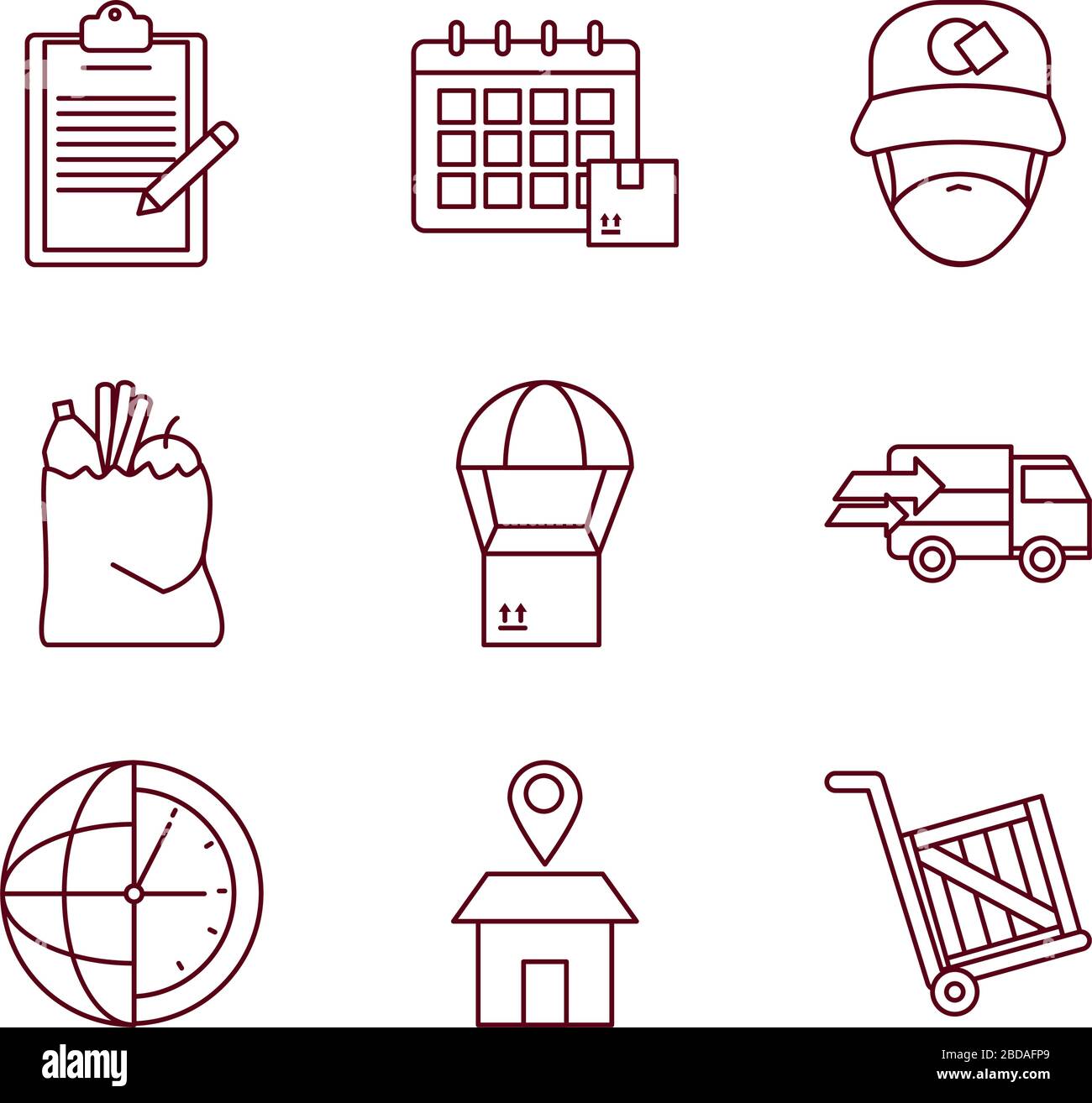 calendar and fast delivery icon set over white background, line style ...