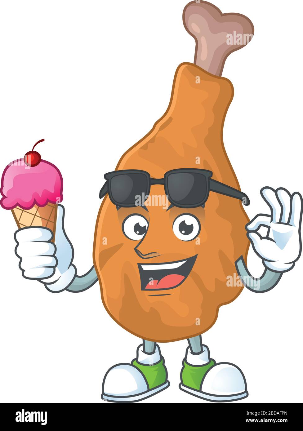 Cute fried chicken cartoon character enjoying an ice cream Stock Vector ...