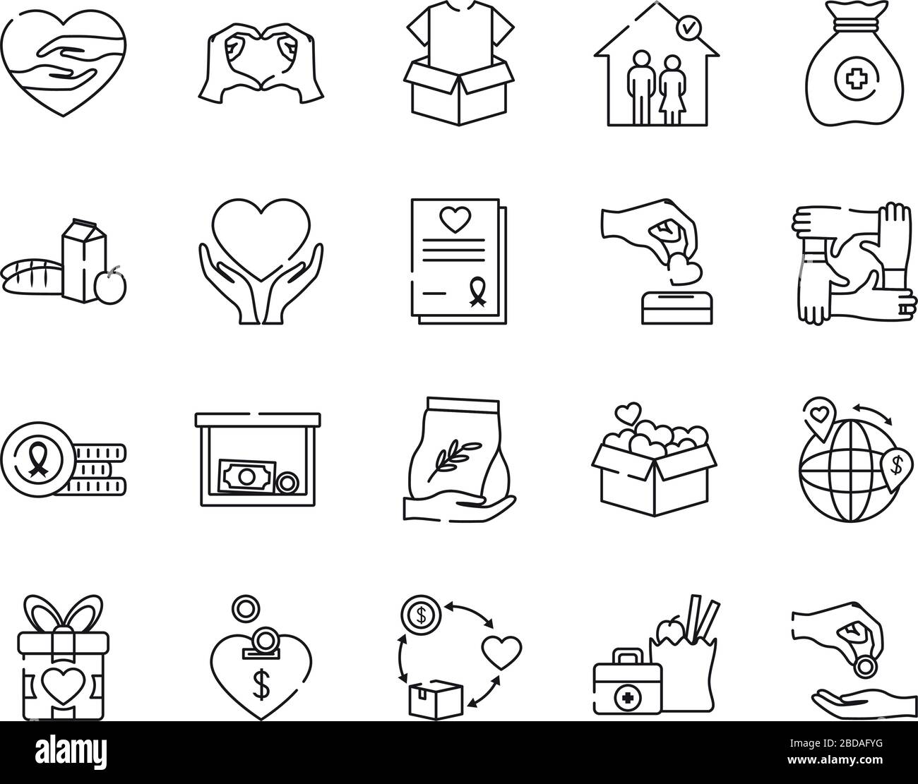 boxes and humanitarian aids icon set over white background, line style ...