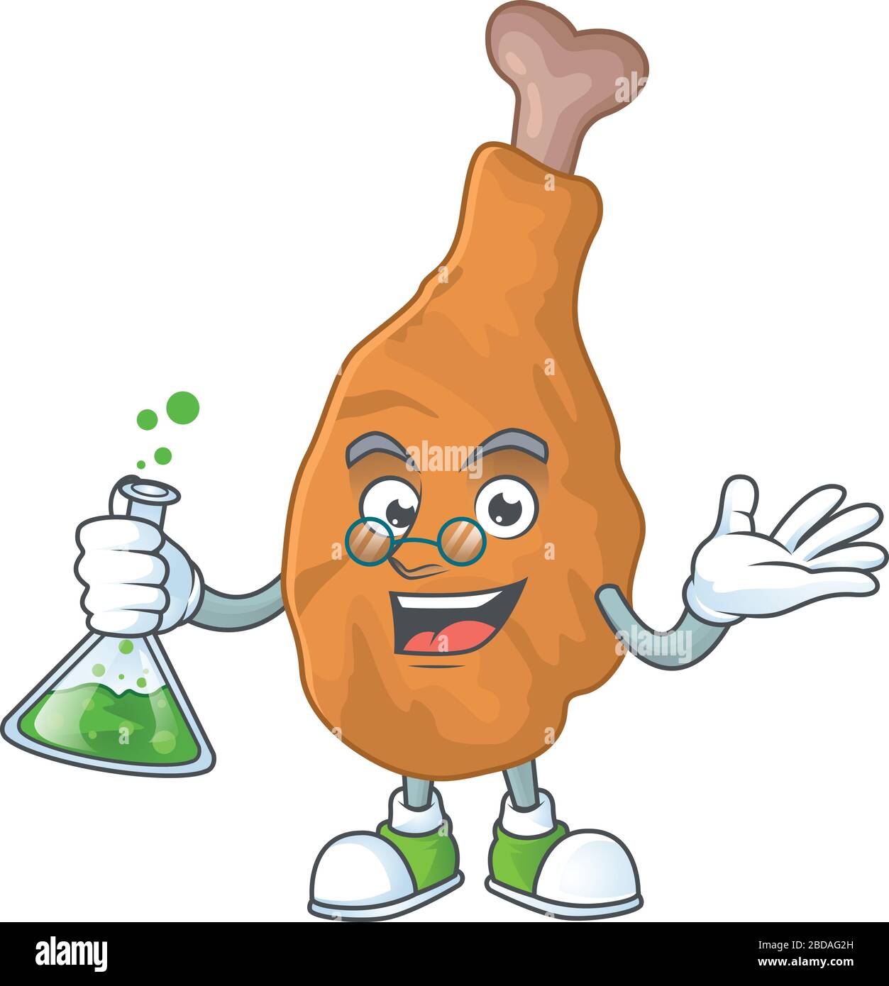 Fried chicken genius Professor Cartoon character holding glass tube ...