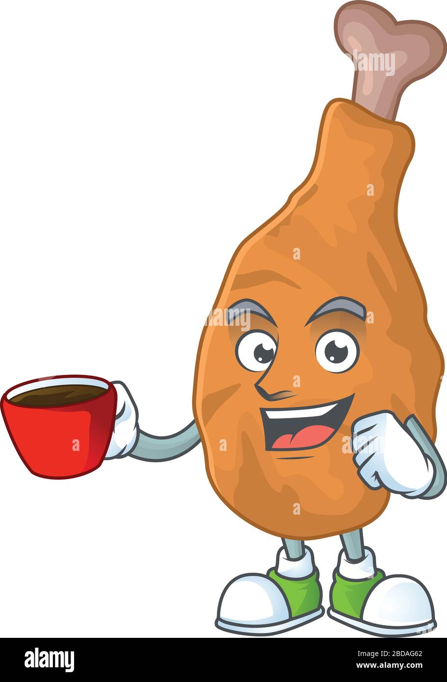 An image cartoon character of fried chicken with a cup of coffee Stock ...
