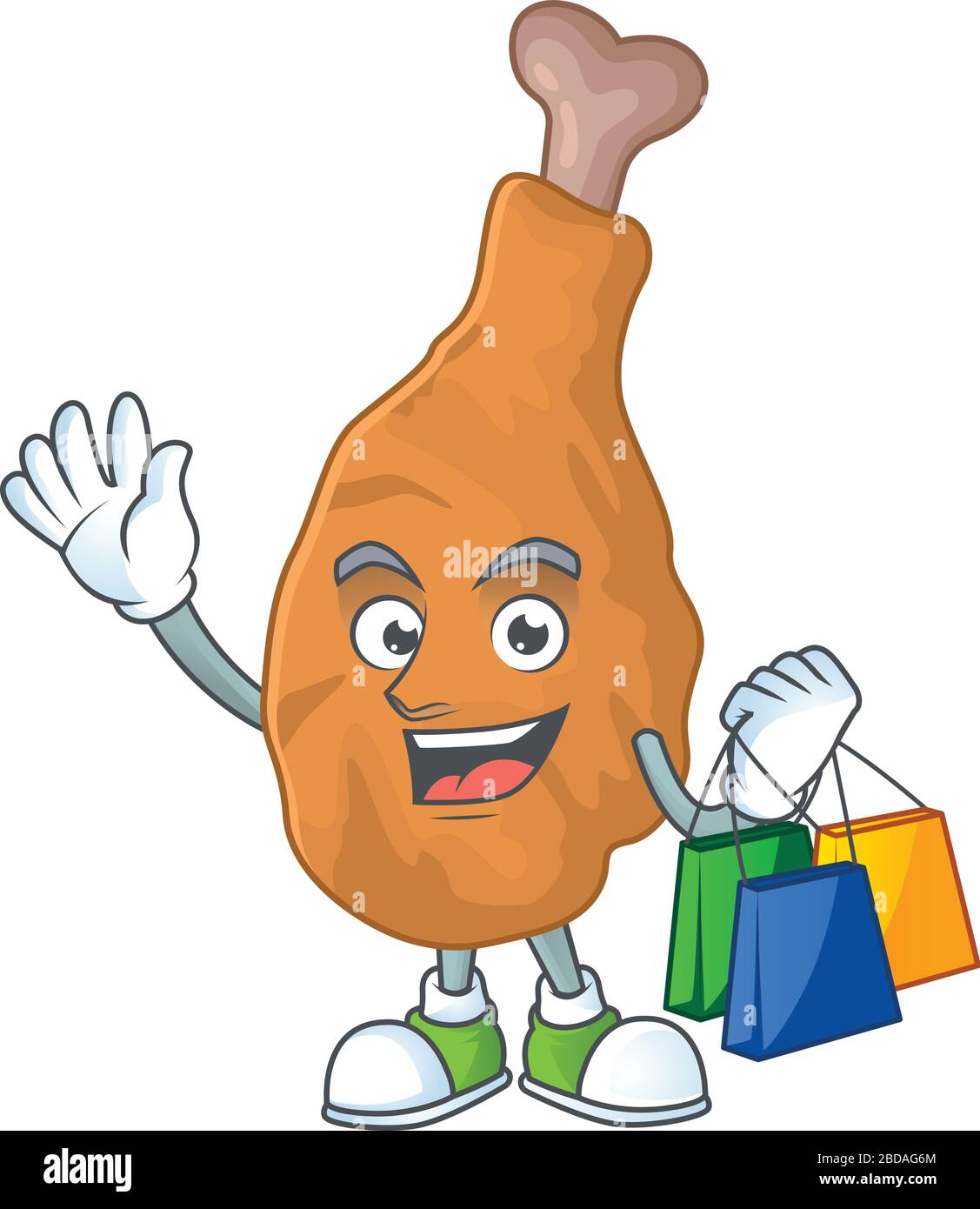 cartoon character concept of rich fried chicken with shopping bags ...