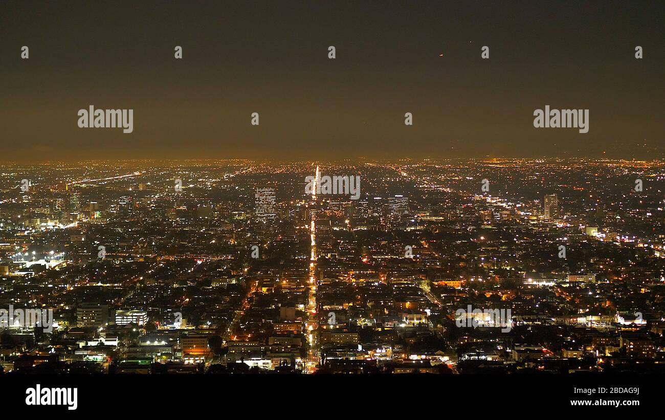 The citylights of Los Angeles by night - aerial view Stock Photo - Alamy