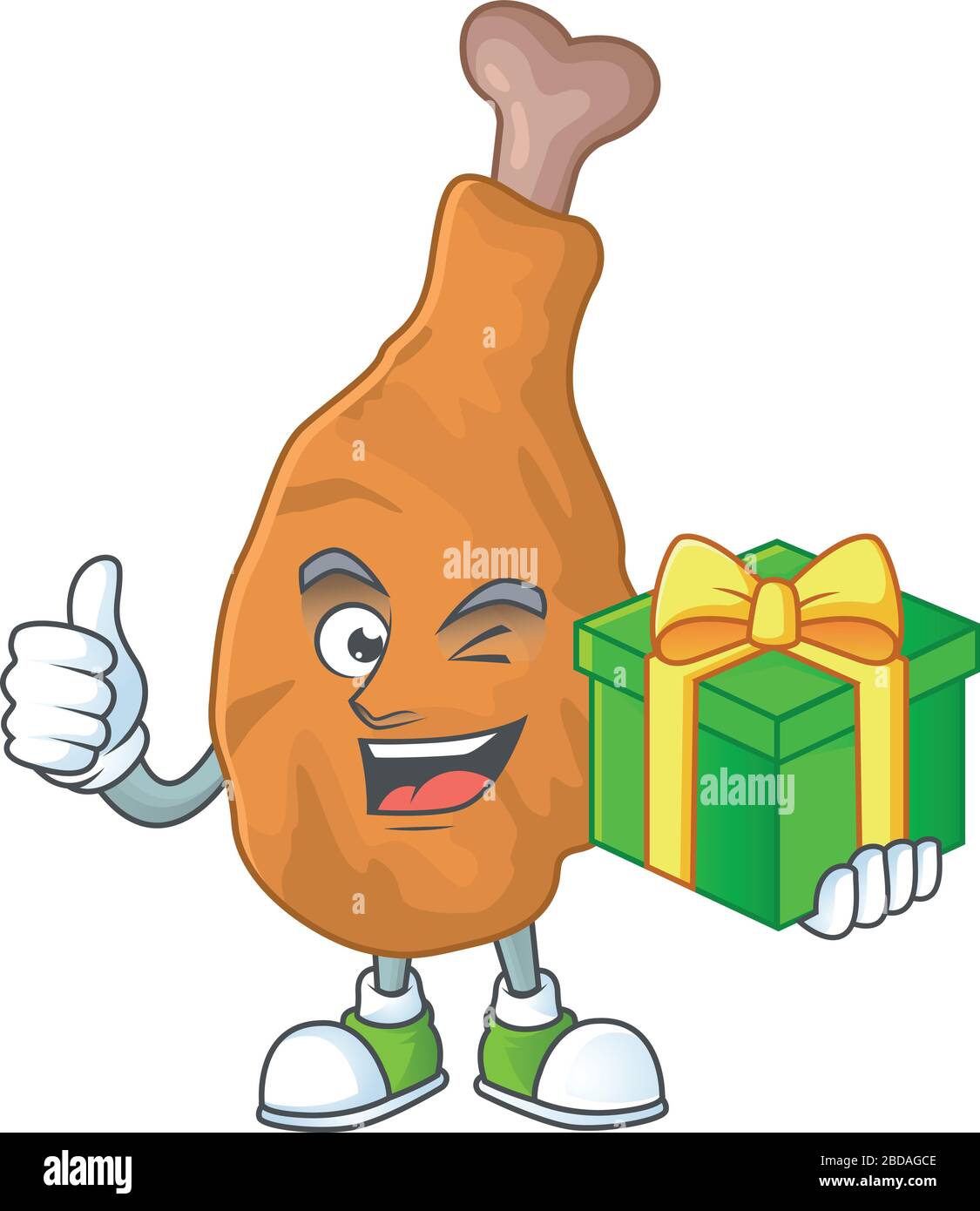 Smiley fried chicken cartoon character holding a gift box Stock Vector ...