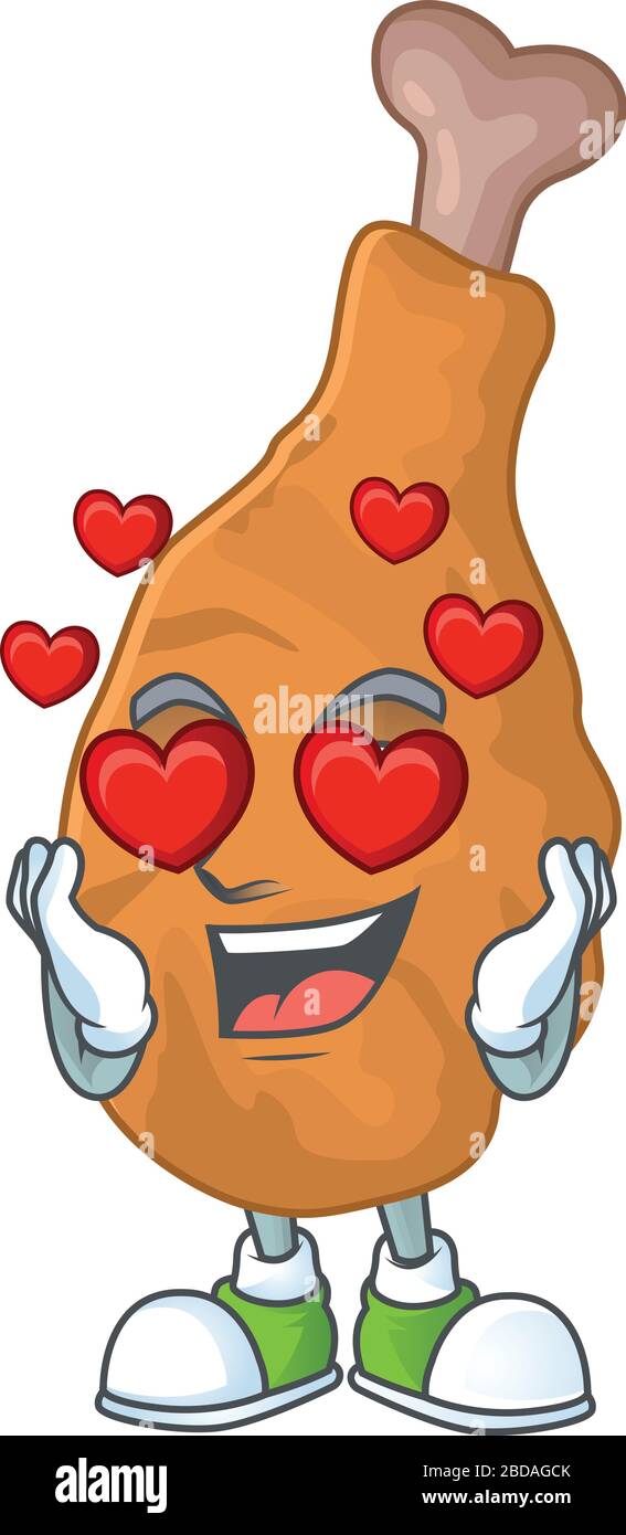 Charming fried chicken cartoon character with a falling in love face ...