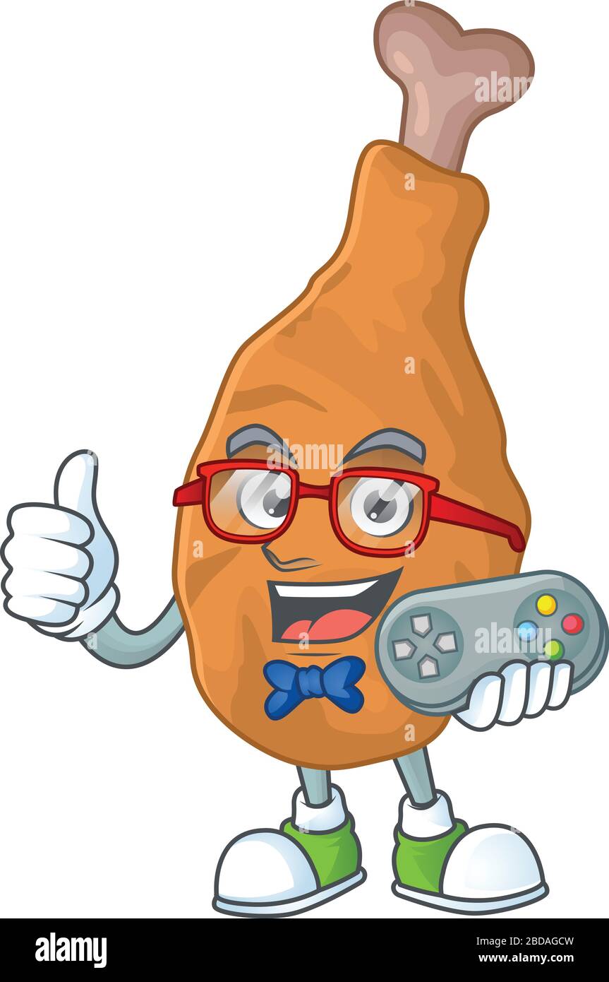 Fried chicken talented gamer mascot design play game with controller ...