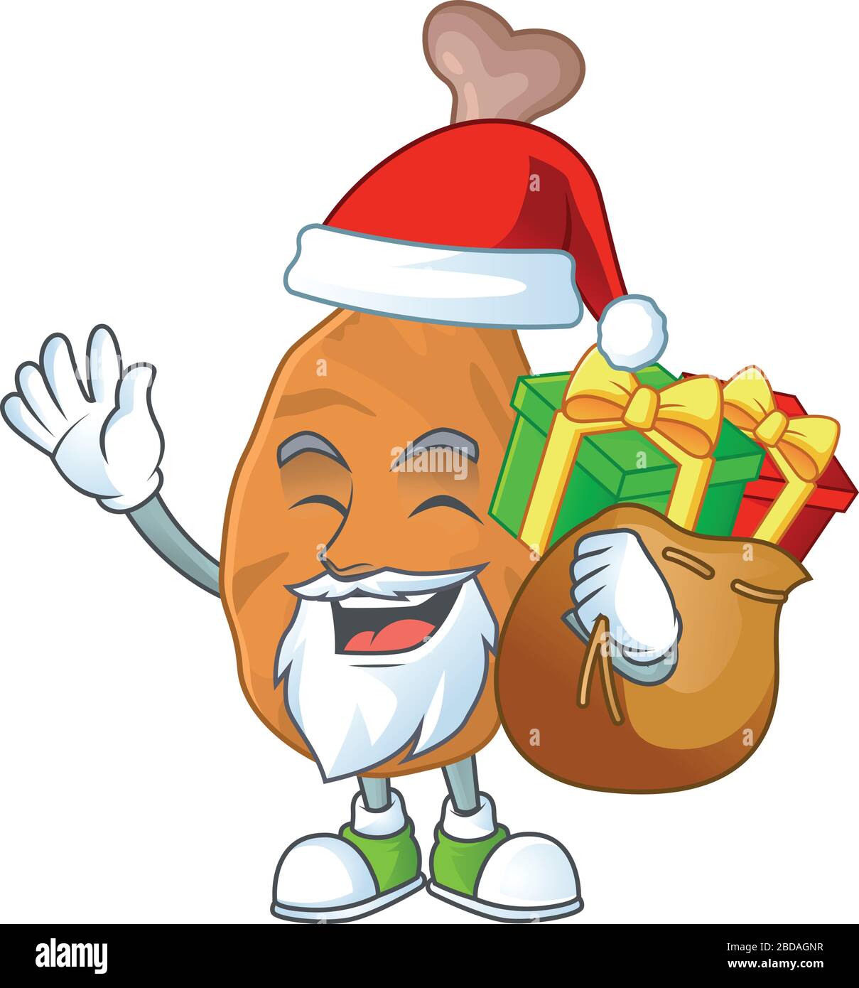 Santa fried chicken Cartoon character design with sacks of gifts Stock ...