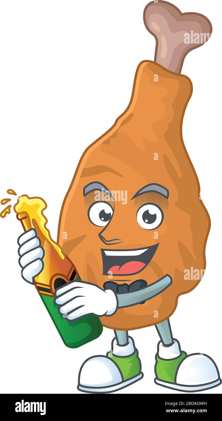 Mascot cartoon design of fried chicken making toast with a bottle of ...