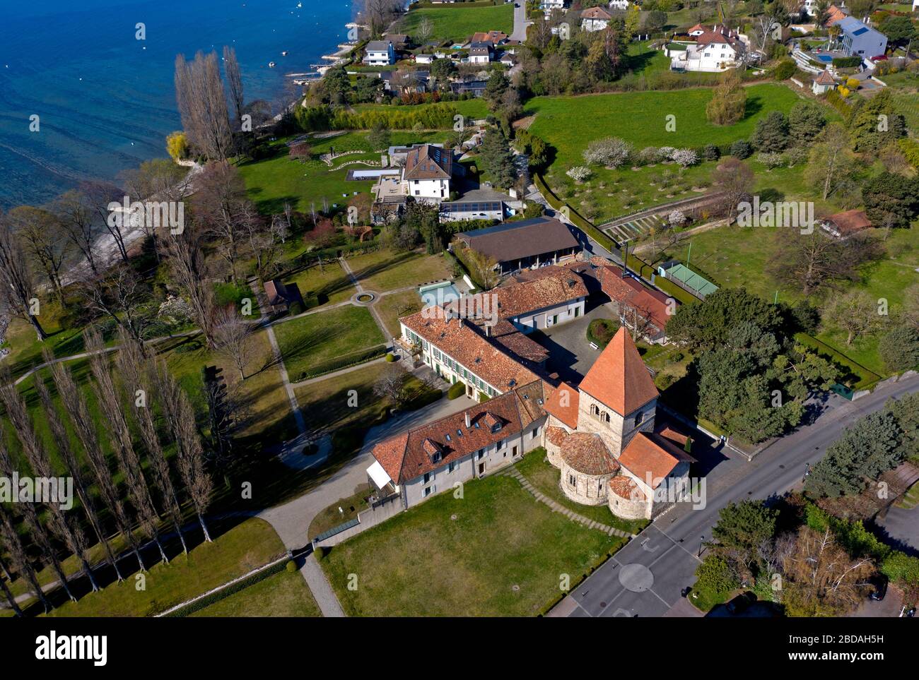 Romanesque church with a triple apse, St-Sulpice, Canton of Vaud ...