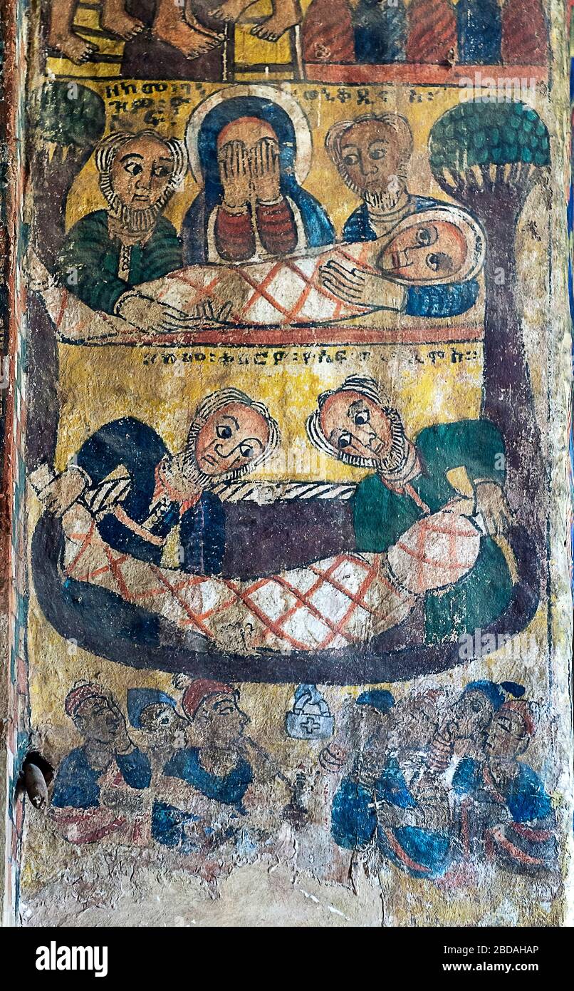 Canvas painting in the orthodox church Abreha wa Atsbaha, wrapping of ...