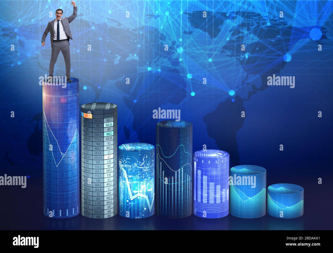 The businessman on the bar charts in business concept Stock Photo - Alamy