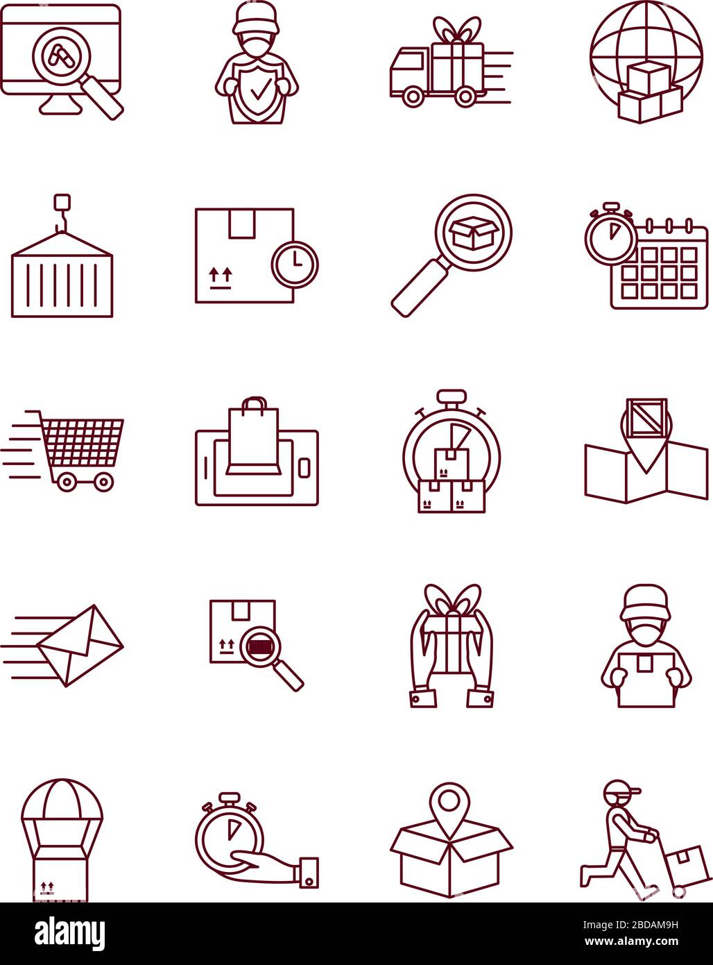 container and fast delivery icon set over white background, line style ...
