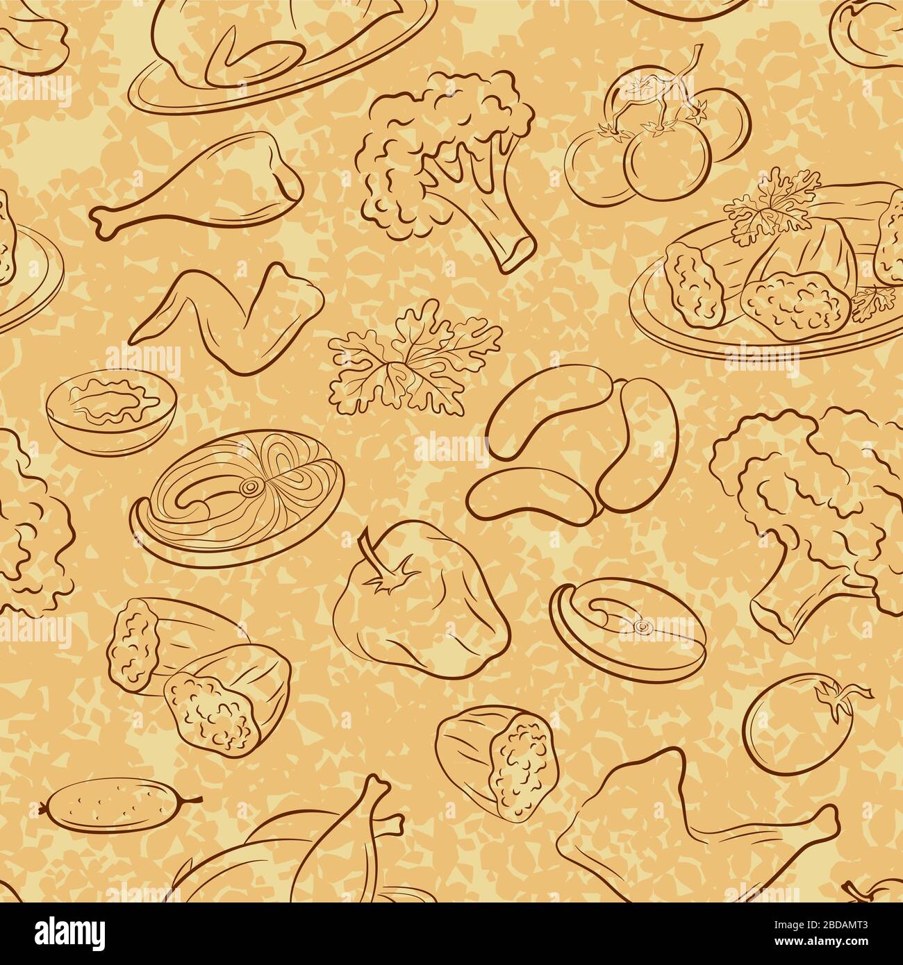 Seamless Background, Food, Vegetables and Meat Contours, Wallpaper with ...