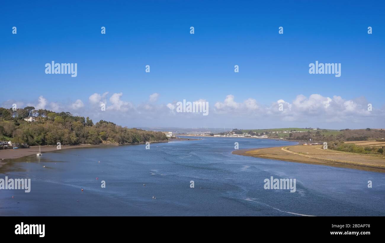 Torridge Estuary, north Devon, UK. Panoramic landscape with wind ...