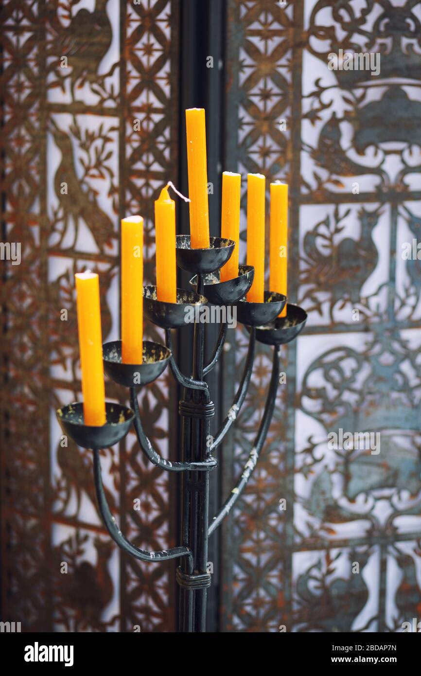 Jewish Menorah candlestick Stock Photo - Alamy