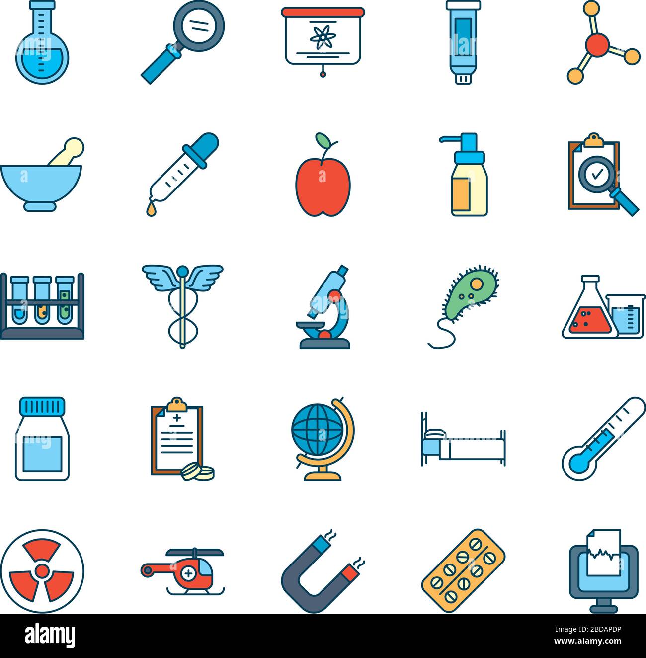 mortar with science and investigation icon set over white background ...