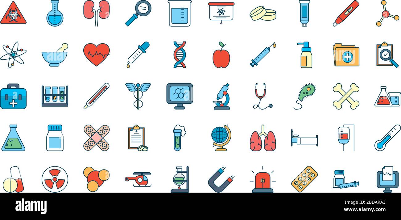 medical, science and investigation icon set over white background, line ...
