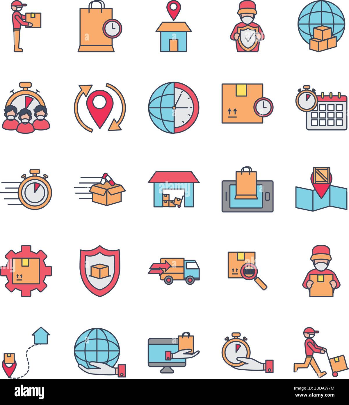 computers and fast delivery icon set over white background, line and ...