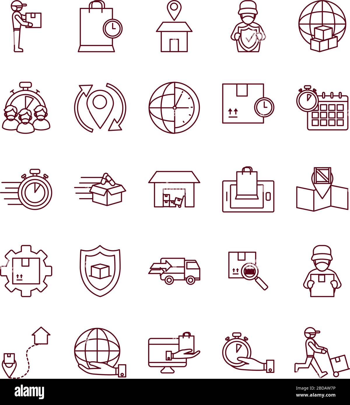 computers and fast delivery icon set over white background, line style ...