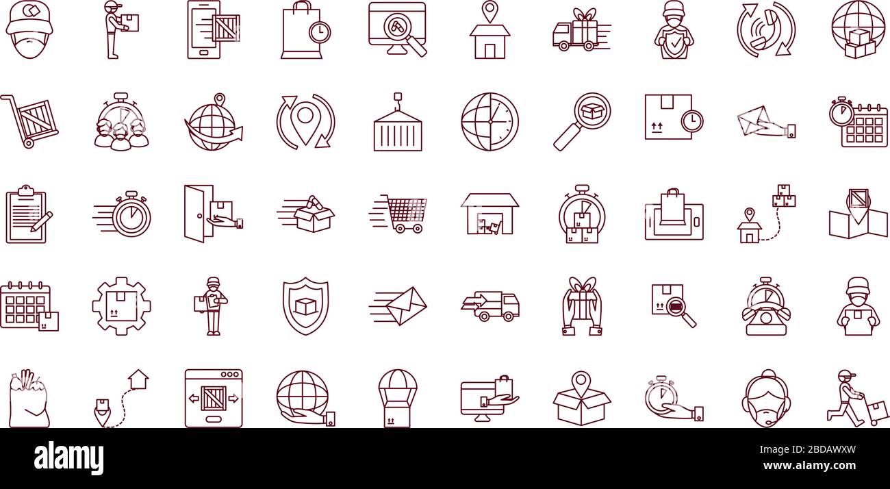 fast delivery icon set over white background, line style, vector ...
