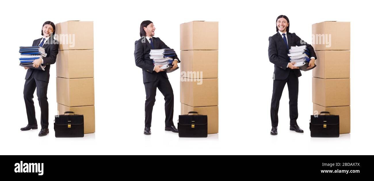 The man with boxes full of work Stock Photo - Alamy