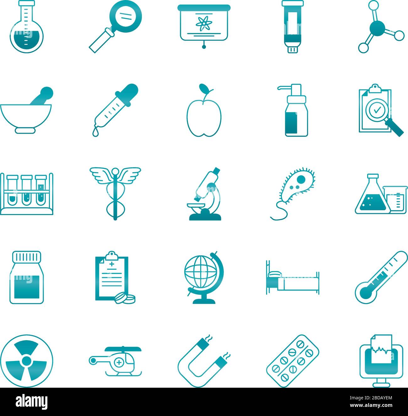 mortar with science and investigation icon set over white background, gradient style, vector ...