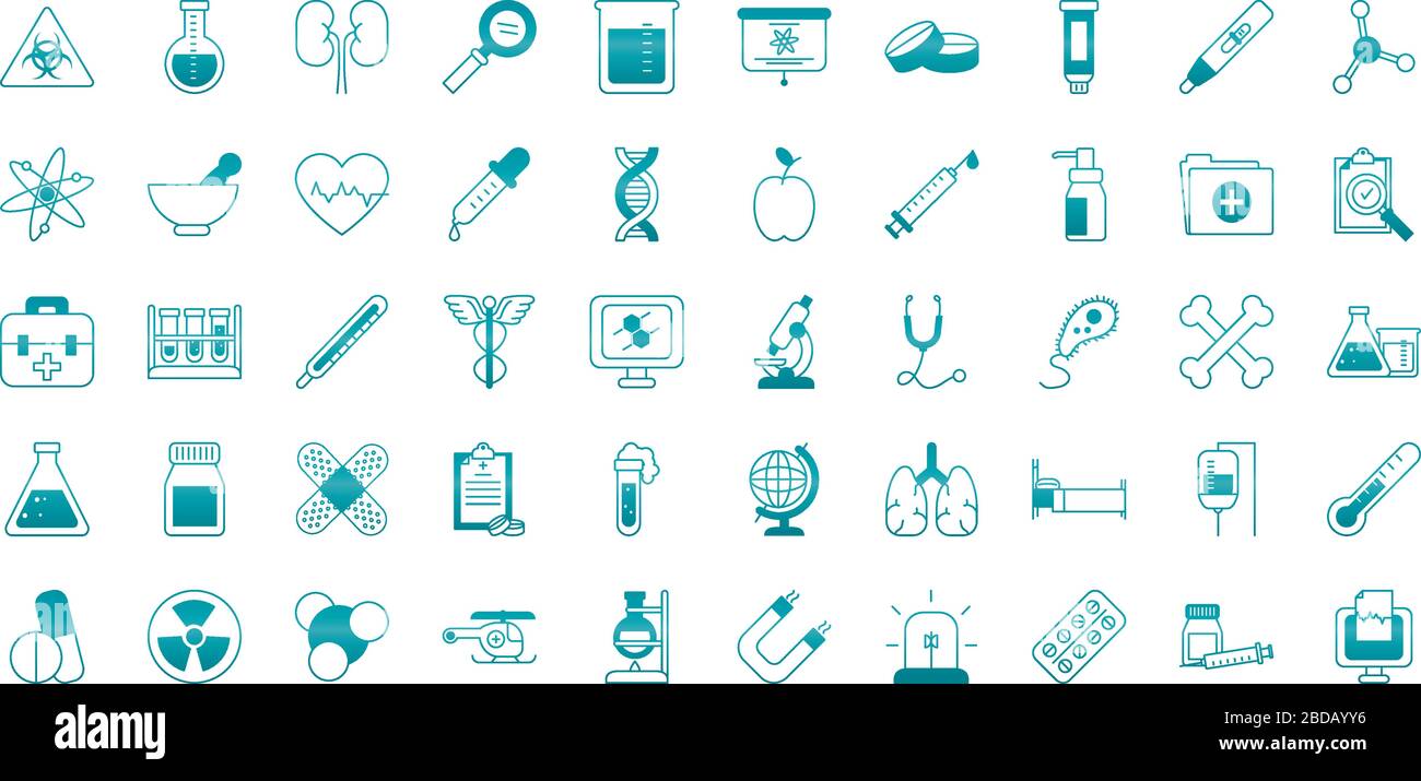 medical, science and investigation icon set over white background, gradient style, vector ...