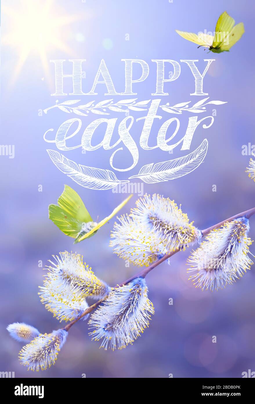 Art Easter banner design; Spring Blooming tree border; Spring flower ...