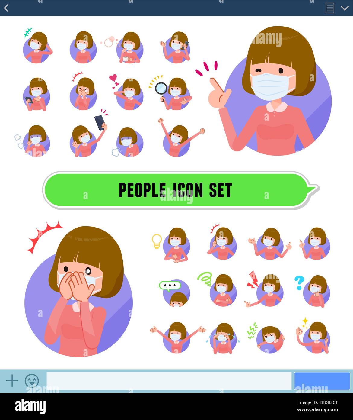 A set of women wearing mask with expresses various emotions.There are ...