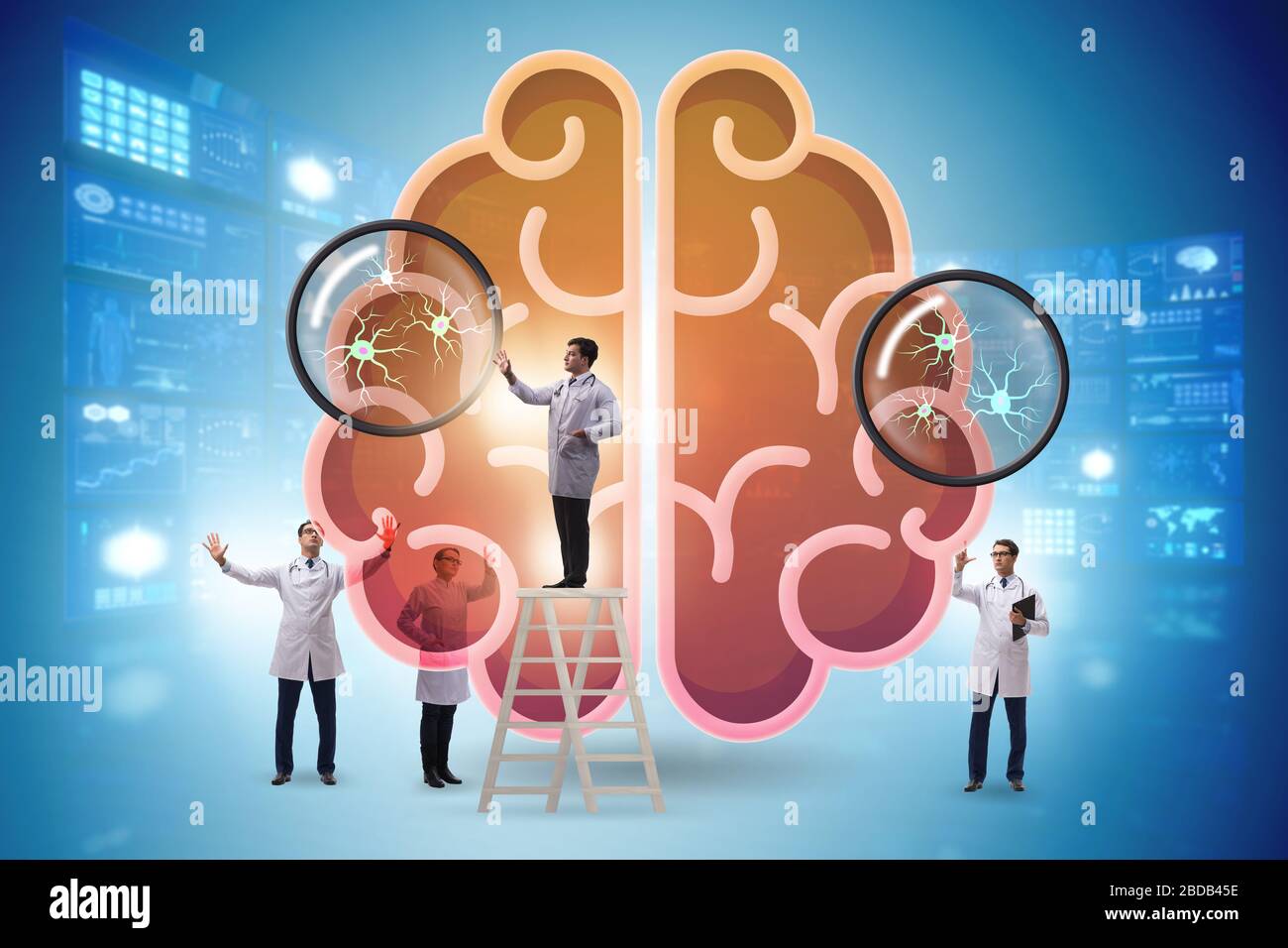 The team of doctors examining the human brain Stock Photo - Alamy