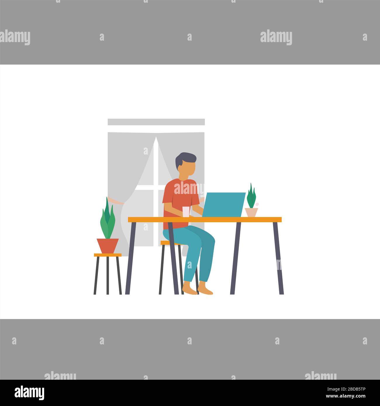 Working at home, co-working space, concept illustration. Young people ...