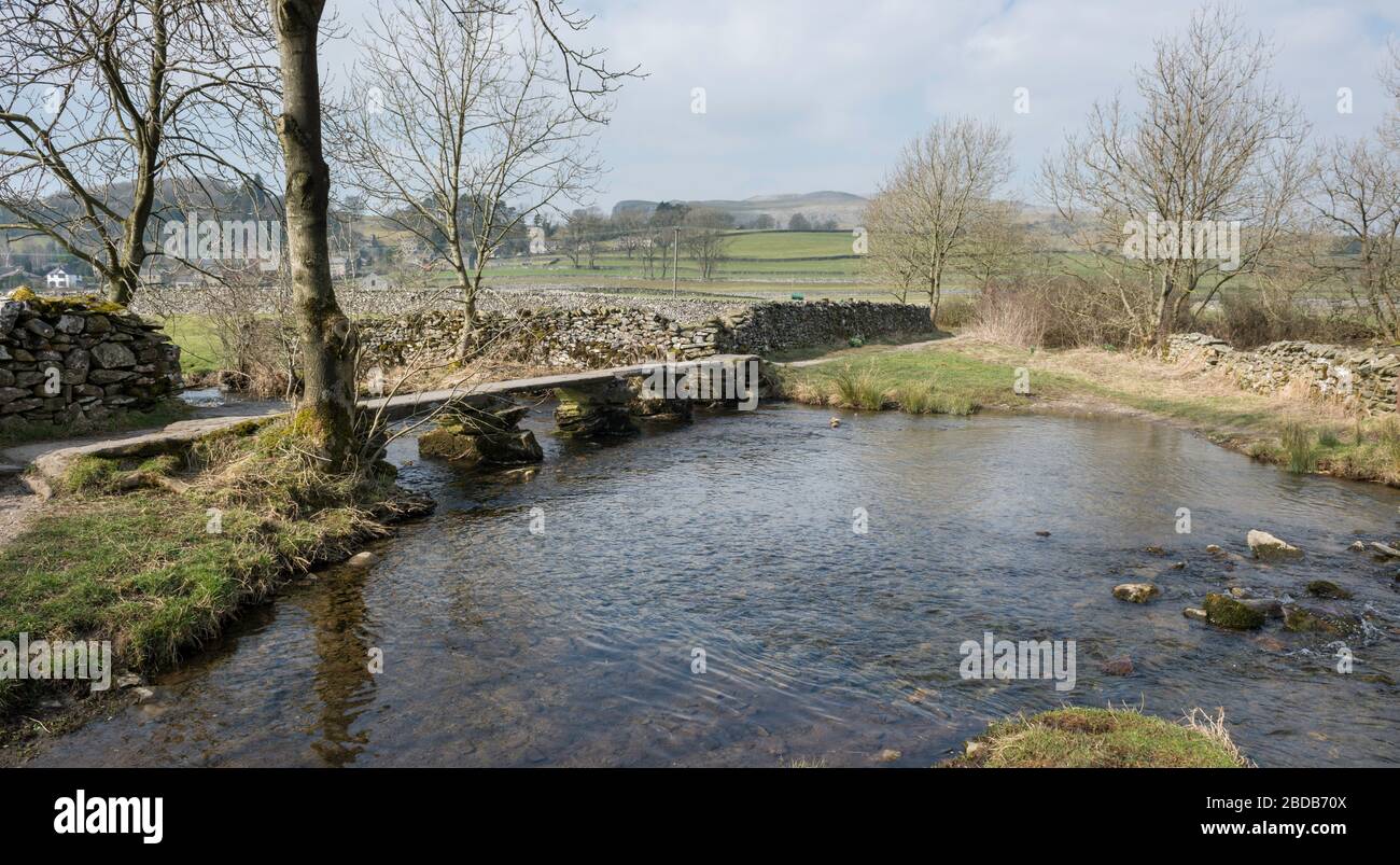 Flascoe Bridge, a stone clapper footbridge over Austwick beck in the ...