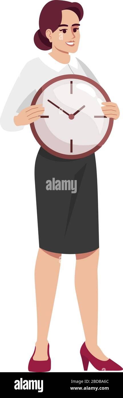 Time management skills semi flat RGB color vector illustration. Female ...