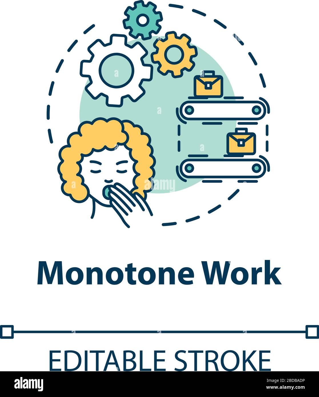 Monotone work concept icon. Woman yawning. Overworked lady. Boring ...