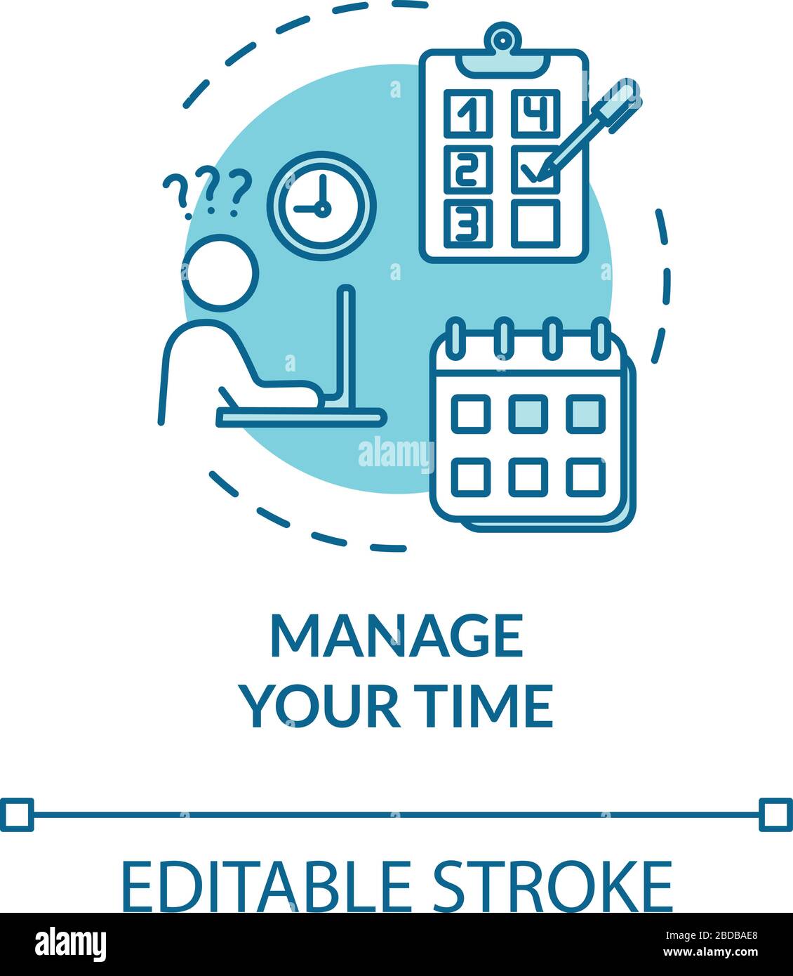 Manage your time turquoise concept icon. Punctual employee. Planning ...