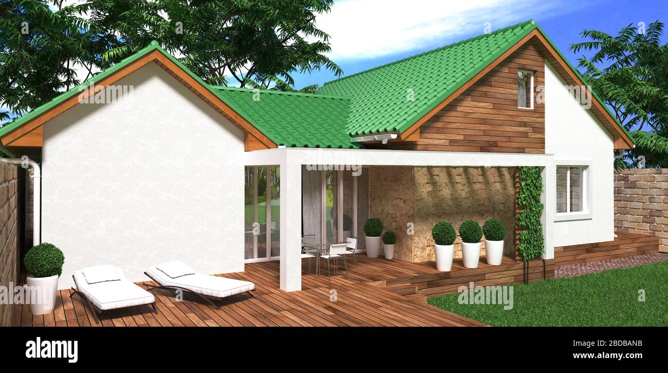 Perspective view of the project of a private house Stock Photo - Alamy