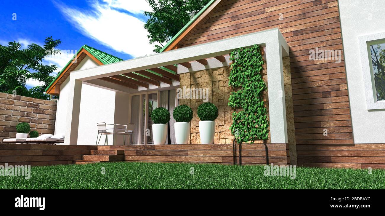 Perspective view of the project of a private house Stock Photo - Alamy