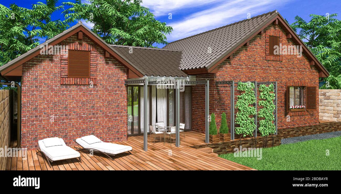 Perspective view of the project of a private house Stock Photo - Alamy