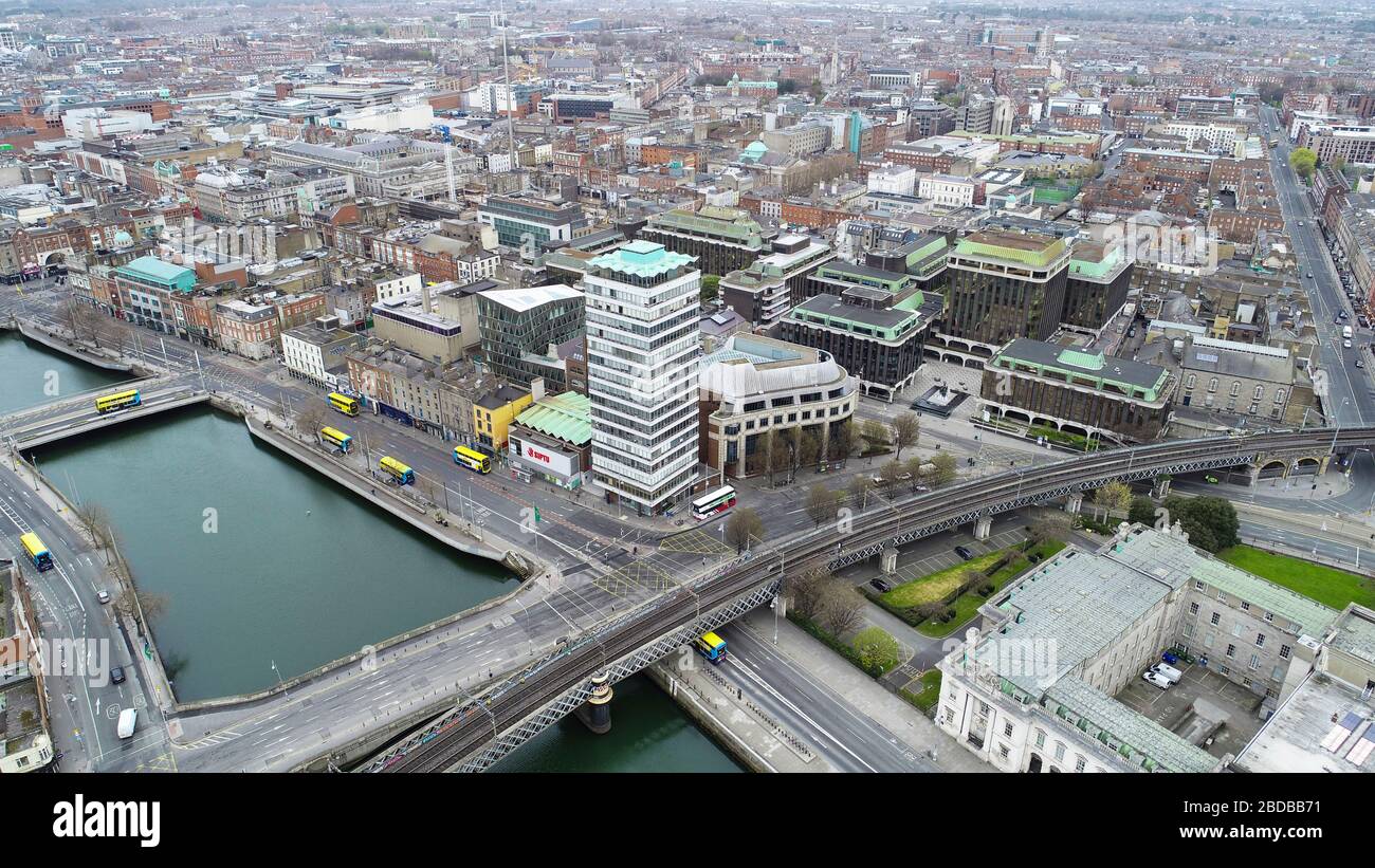 Dublin, Ireland - April 3, 2020: aerial view of normally bustling ...