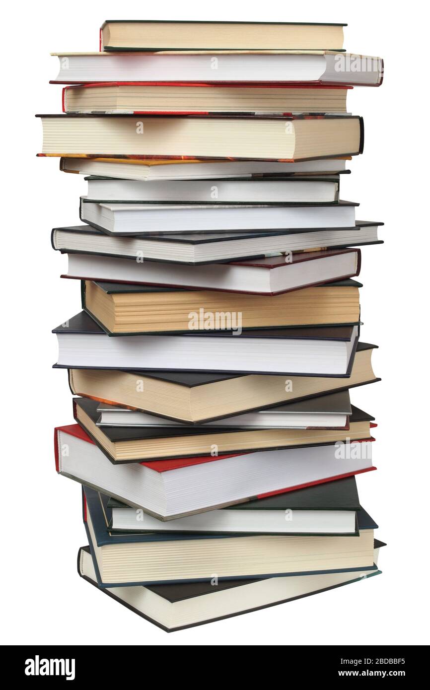 High stack of books isolated on white background Stock Photo - Alamy