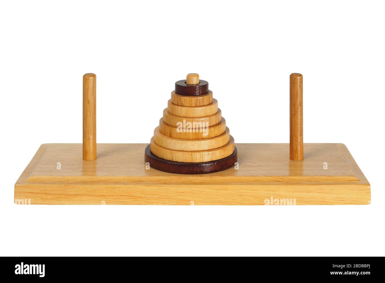 Wooden towers of Hanoi isolated on white background Stock Photo - Alamy