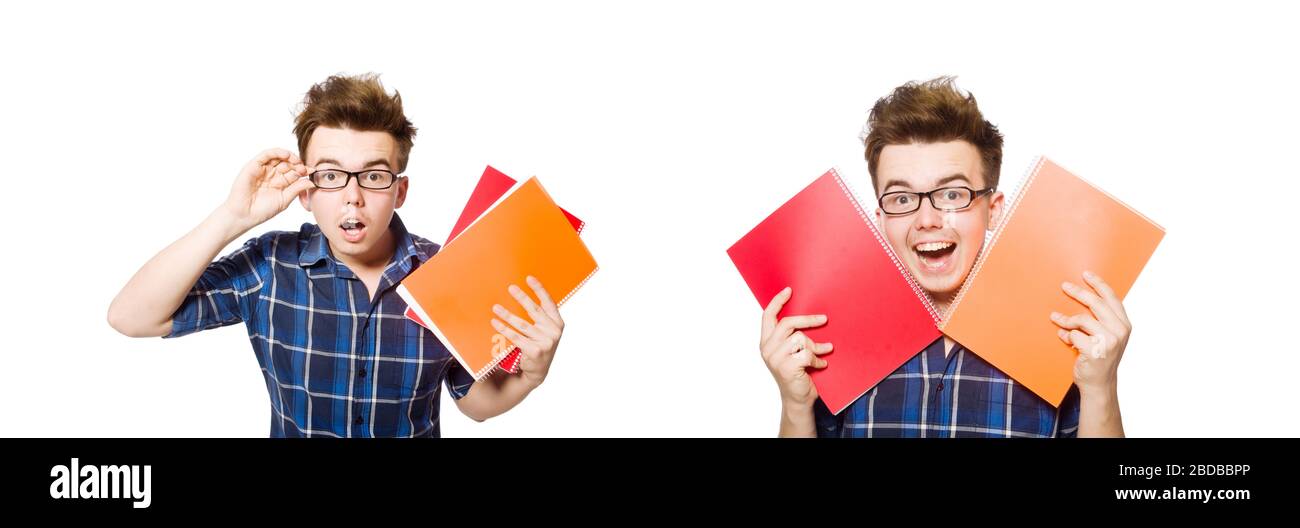 The funny student isolated on white Stock Photo - Alamy