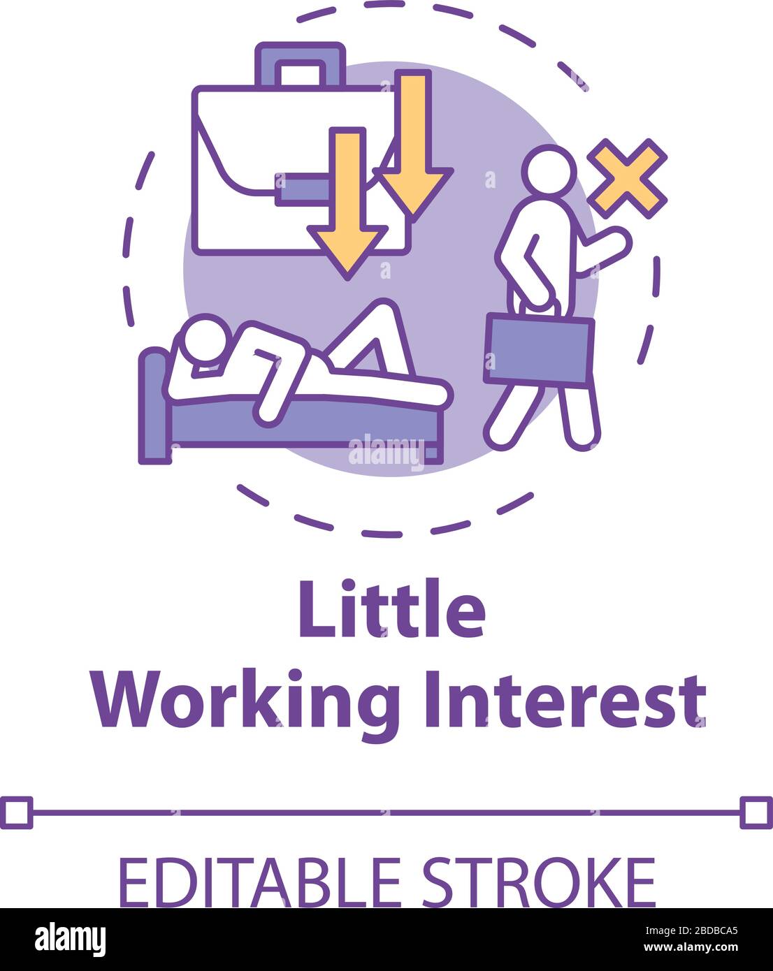 Little working interest concept icon. Lazy man. Tired and unhappy ...